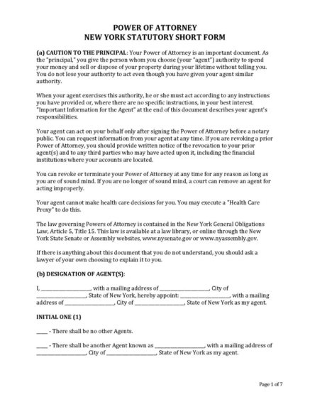 Free New York Power Of Attorney Forms (Types) - PDF | Word