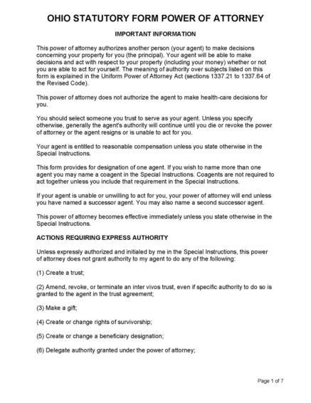 Free Ohio Power of Attorney Forms | PDF - Word