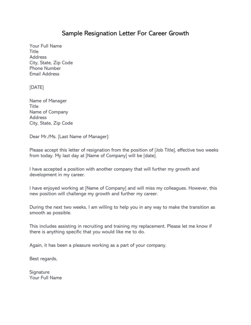 Sample Resignation Letter for Career Growth (Writing Tips)