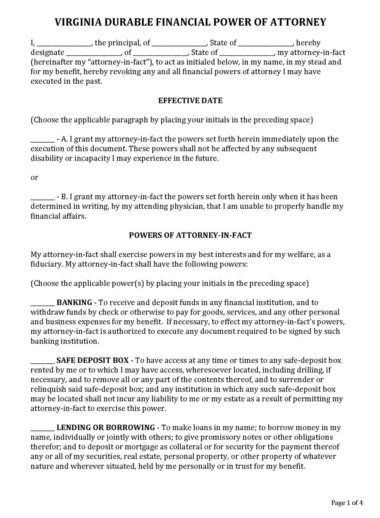 Free Virginia Power of Attorney Forms (10 Types) - PDF | Word