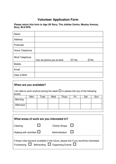 Free Volunteer Application Forms (Templates) - Word, PDF