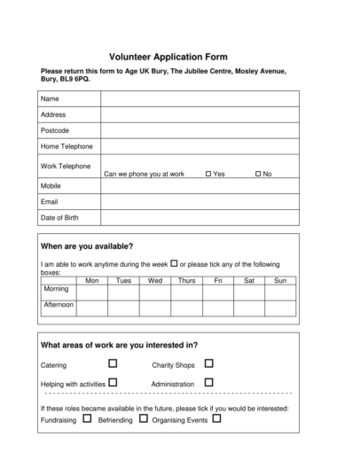Free Volunteer Application Forms (Templates) - Word, PDF