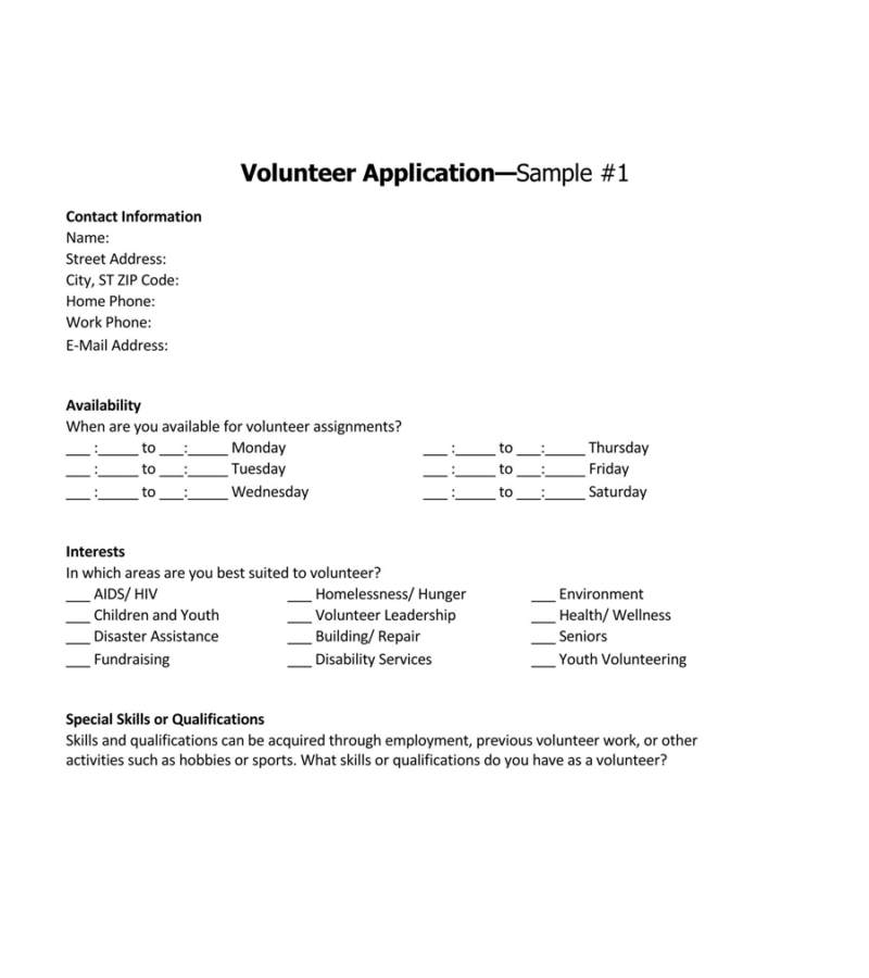 Free Volunteer Application Forms (Templates) - Word, PDF