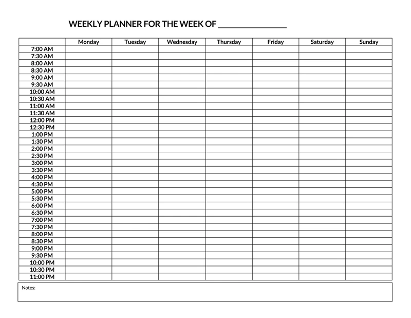 Weekly Planner Printable With Times