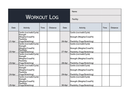 40 Blank Workout Log Sheets & Tracker Templates