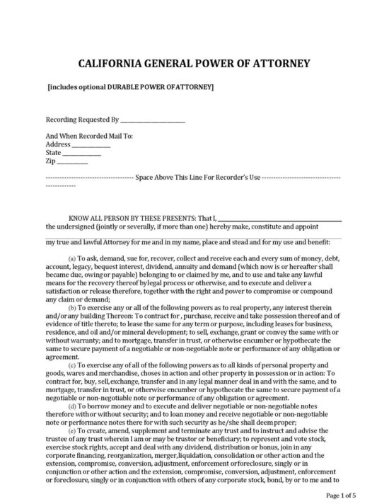 California Power of Attorney Forms [10 Types] - PDF | Word