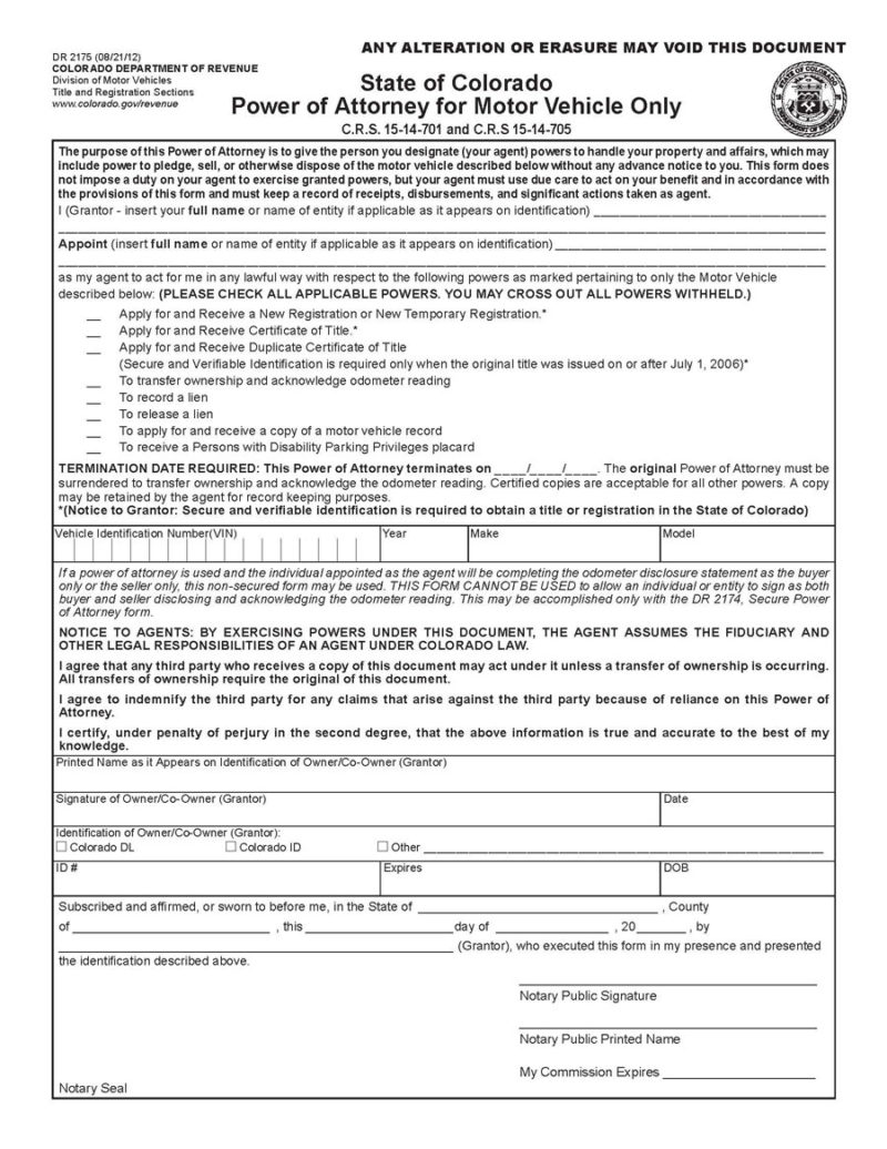 Colorado Power of Attorney Forms | 10 Types - PDF, Word