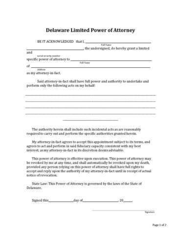 Free Delaware Power of Attorney (POA) Forms - PDF | Word