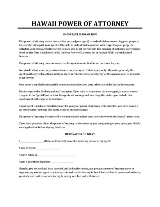 Free Hawaii Power of Attorney Forms | Word, PDF