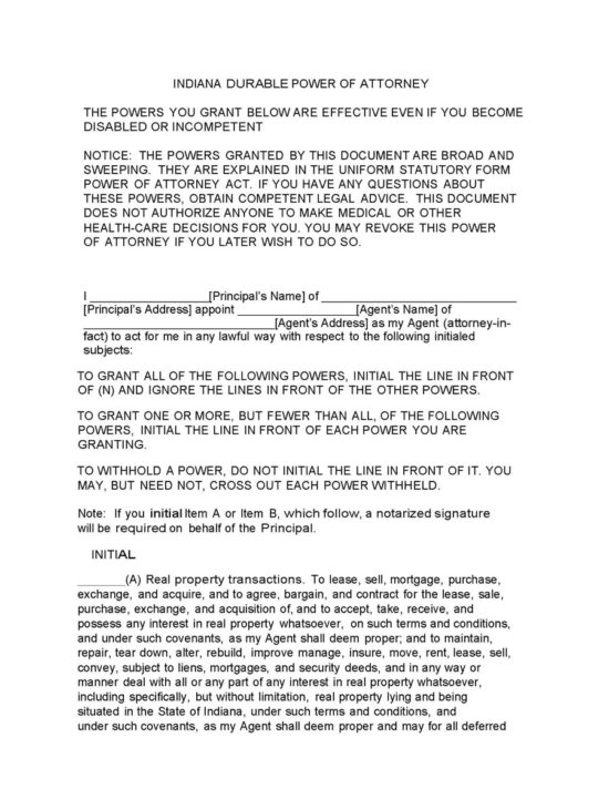 Free Indiana Power of Attorney Forms (12 Types) - PDF | Word