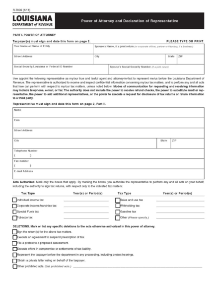 Free Louisiana Power of Attorney Forms | 10 Types