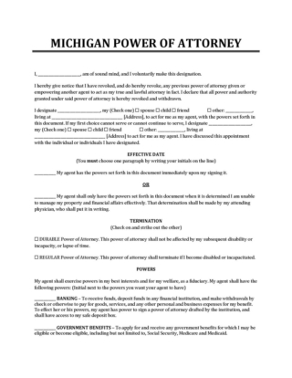 Michigan Power of Attorney Forms | 10 Types | PDF - Word