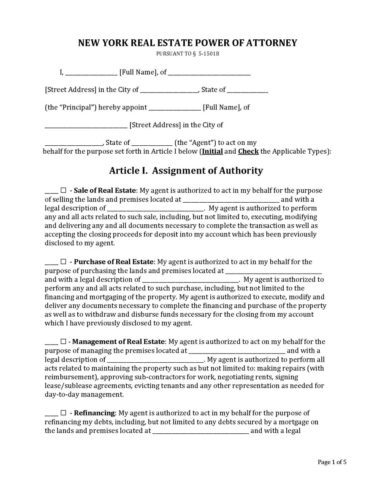 Free New York Power Of Attorney Forms (Types) - PDF | Word