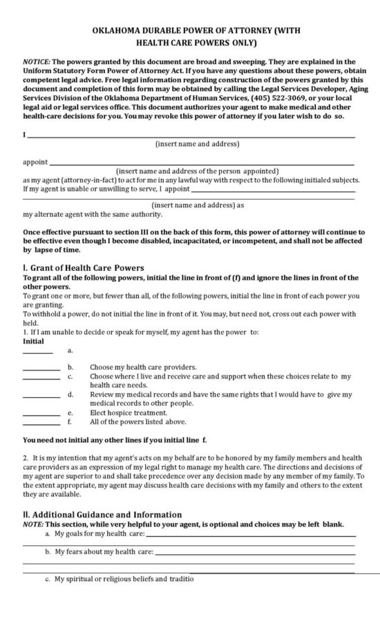 Free Oklahoma Power of Attorney Forms (10 Types)