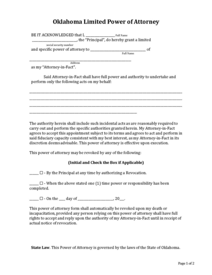 Free Oklahoma Power of Attorney Forms (10 Types)