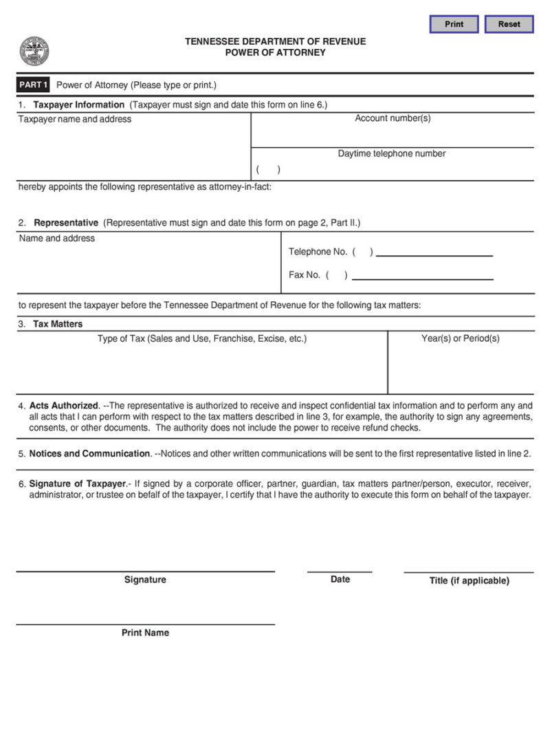 Free Tennessee (TN) Power of Attorney Forms | Word - PDF