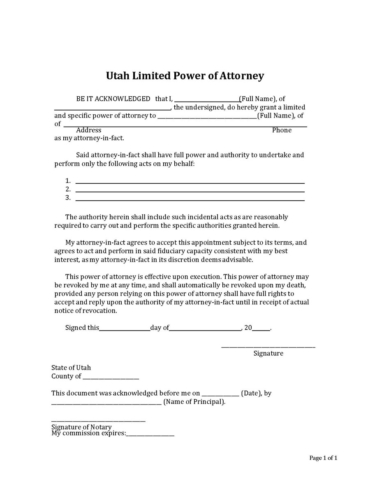 Utah Durable (Statutory) Power of Attorney Forms [PDF - Word]