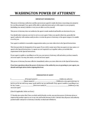 Washington State Power of Attorney Forms (9 Types) - PDF, Word