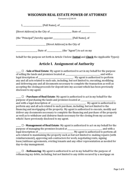 Power of Attorney Wisconsin | 10 Types - Free Forms