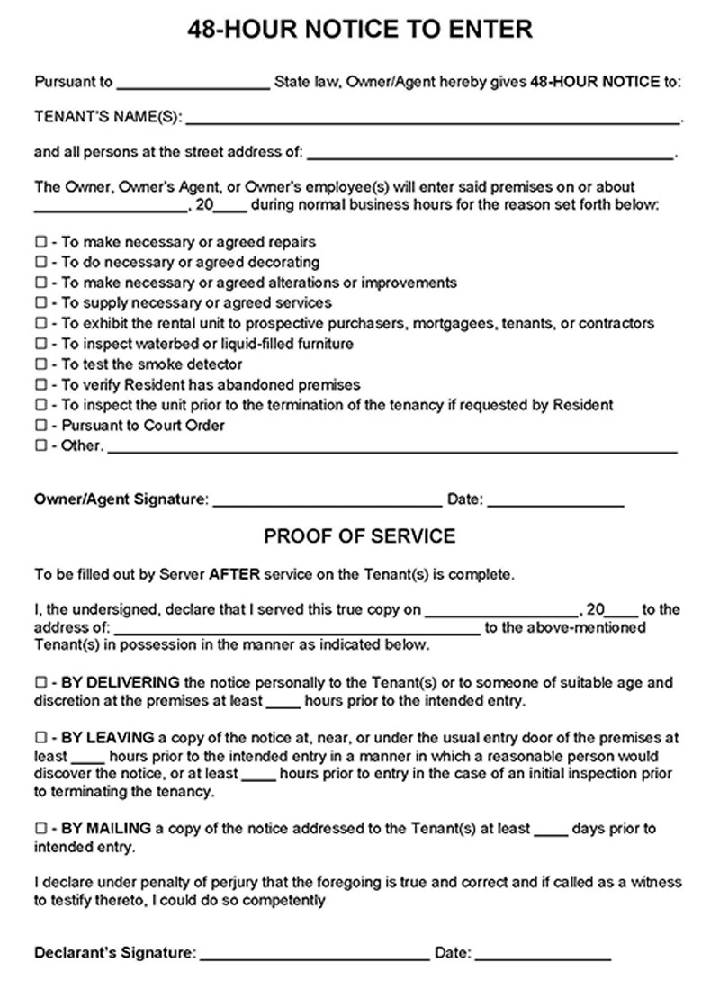 Landlord Notice to Enter (24/48 Hours) - Free Forms
