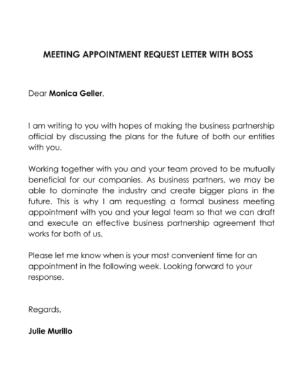 Sample Request Letter for Meeting Appointment with Boss