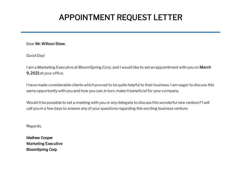 Sample Request Letter For Meeting Appointment With Boss
