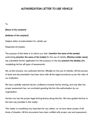Authorization to Drive Vehicle (Sample Letters & Templates)