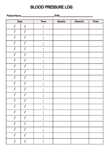 Free Blood Pressure Log Sheets (PDF, Word, Excel)
