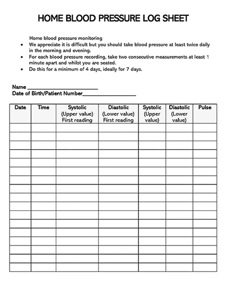 Free Printable Blood Pressure Log Templates [PDF, Excel], 56% OFF
