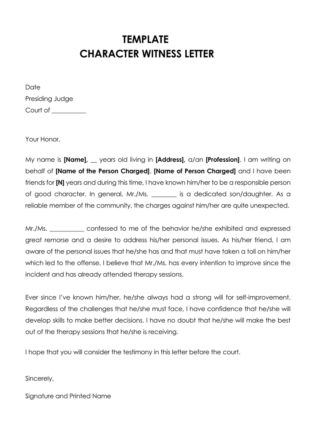 Character Witness Letters for Court (20 Examples)