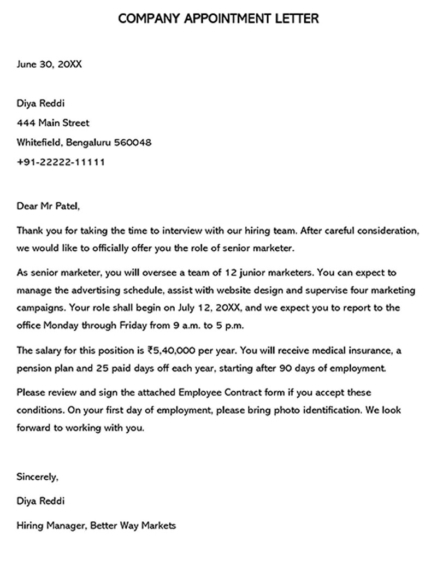 Appointment Letters - Format, Samples, and Examples