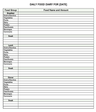 Free Food Log Templates (Track your Diet) | Excel, Word