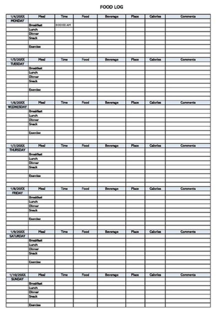 Free Food Log Templates (Track your Diet) | Excel, Word