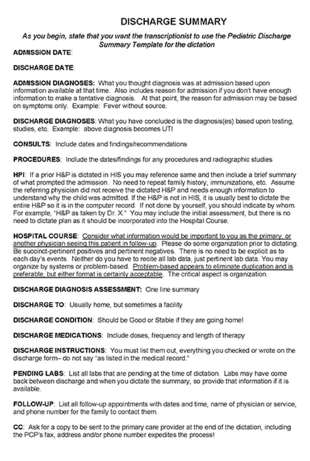 Free Discharge Summary Forms (In General Format)