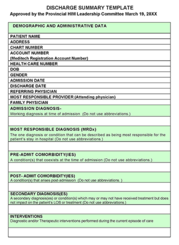 Free Discharge Summary Forms (In General Format)