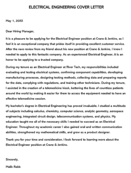 Electrical Engineer Cover Letter Examples & Templates
