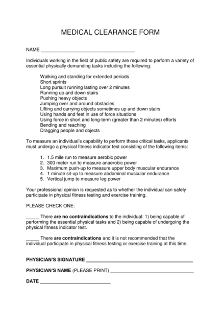 Sample Medical Clearance Forms (Dental, Surgery, Work, etc.)