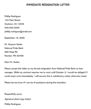 Immediate Resignation Letter Examples (Guide + Tips)