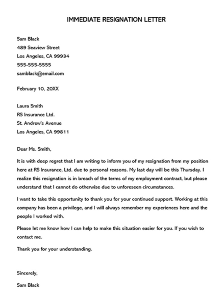 Immediate Resignation Letter Examples (Guide + Tips)