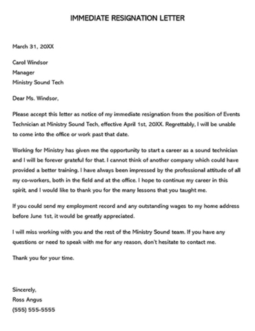 Immediate Resignation Letter Examples (Guide + Tips)