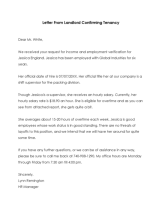 Sample Letters From Landlord Confirming Tenancy
