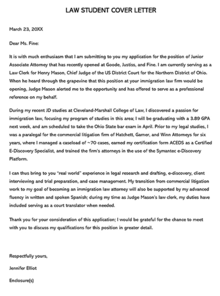 Best Law Student Cover Letter Samples (Email Examples)