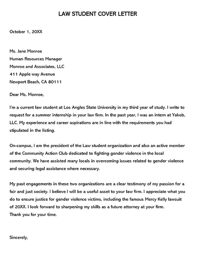 Best Law Student Cover Letter Samples (Email Examples)