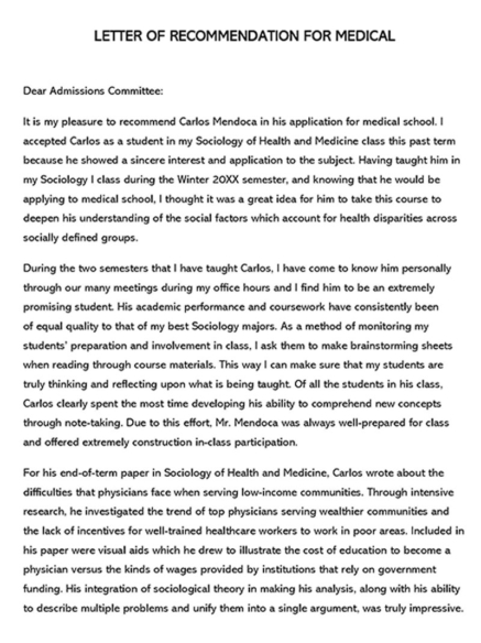 Medical School Letter of Recommendation Samples