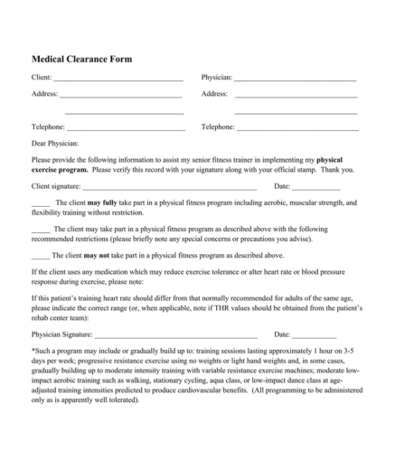 Sample Medical Clearance Forms (Dental, Surgery, Work, etc.)
