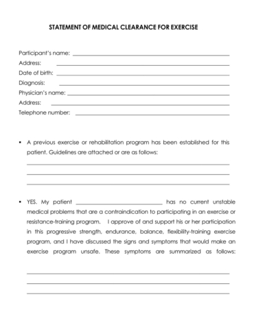 Sample Medical Clearance Forms (Dental, Surgery, Work, etc.)