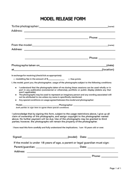 Free Photo Release Forms (Adults & Minors) - Word | PDF
