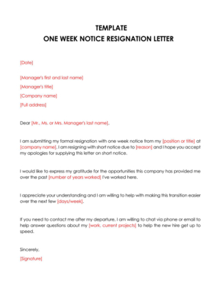 One (1) Week Notice Resignation Letter Samples (with Guide)