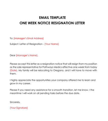 One (1) Week Notice Resignation Letter Samples (with Guide)