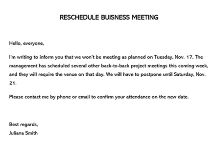 Sample Emails To Reschedule Business Meeting